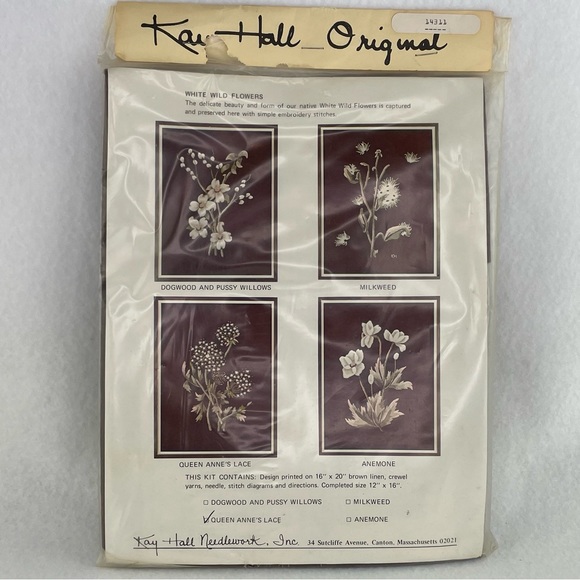 Vintage | Art | Vintage Kay Hall Diy Crewel Kit Queen Annes Lace Brown ...